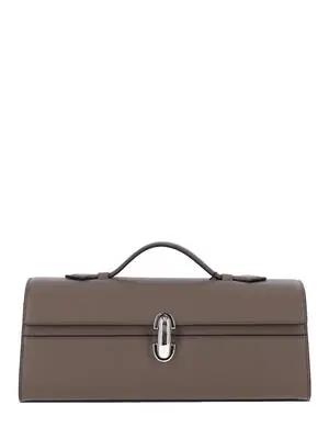 Savette Calfskin Leather Shoulder Bag With Turn Lock - Taupe