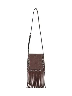 Valentino Garavani Calf Leather Shoulder Bag With Fringe And Studs - Brown