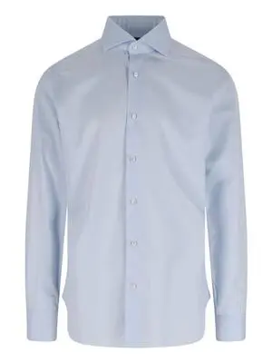 BARBA NAPOLI Solid Dress Shirt - Blue