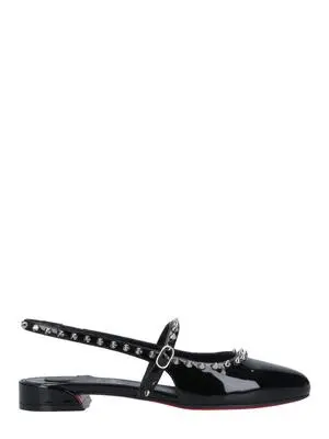 CHRISTIAN LOUBOUTIN Studded Flat Calf Leather Mary Jane Shoes - Black