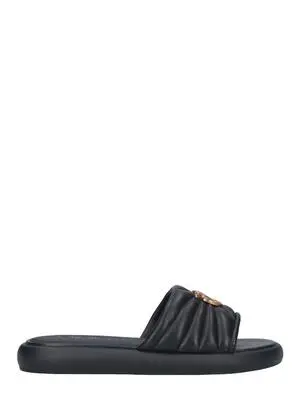 Pinko Leather Padded Slide Sandals With Logo Detail - Black