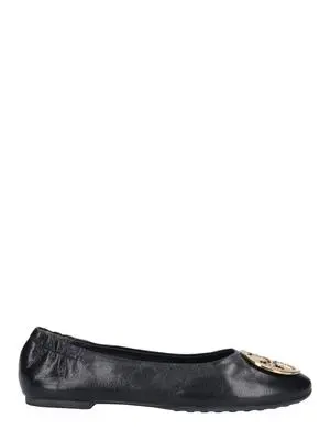Tory Burch Leather Flat Loafers With Gold Tone Detail - Black