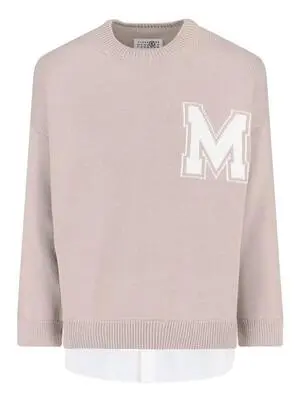 MAISON MARGIELA Virgin Wool Blend Knit Sweater With Appliqu - Beige