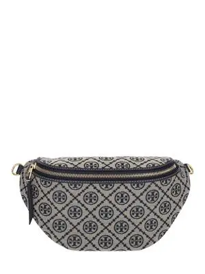 Tory Burch Monogrammed Canvas And Leather Trim Mini Bag - Blue