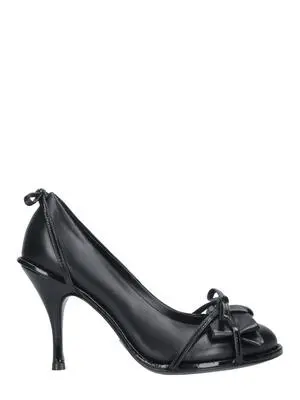 ALL-IN 100% Leather Heeled Shoes With Bow Detailing - Black