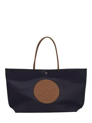 Tory Burch TORY BURCH Monogrammed Cotton-Leather Tote Bag Blue