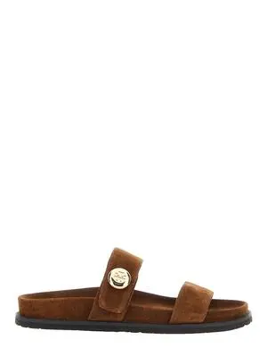 Tory Burch Suede Double Strap Slide Sandals - Brown