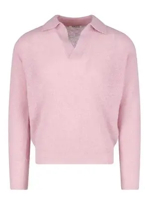 Auralee Alpaca & Nylon Collared Sweater - Pink