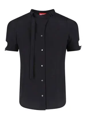 DIESEL® Lyocell Shirt With Tie Neck Detail - Black