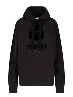 MARANT ETOILE Cotton-blend Flocked Drawstring Hoodie - Black