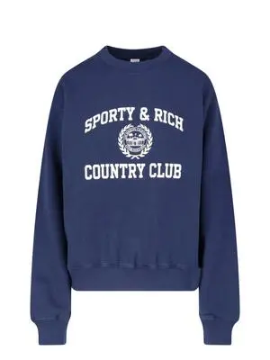 SPORTY & RICH Ribbed Crewneck Sweater With "country Club" Graphic - Blue