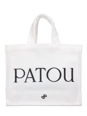 PATOU Logo Print Canvas Tote Bag - White