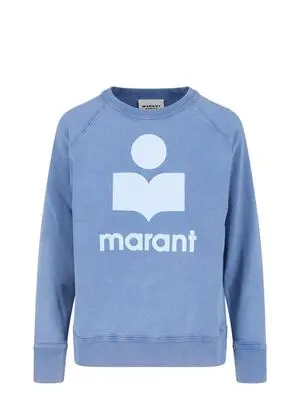 MARANT ETOILE Cotton-blend Crewneck Sweatshirt With Flock Detailing - Blue