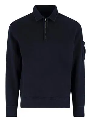 C.P. COMPANY Zip-neck Cotton Sweatshirt - Blue