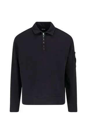 C.P. COMPANY 100% Cotton Sweatshirt With Half Zip - Black