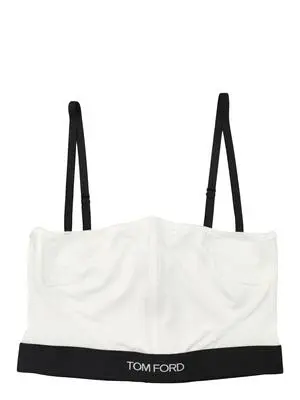 TOM FORD Mini Modal Top With Logo Jacquard Band - Bianco