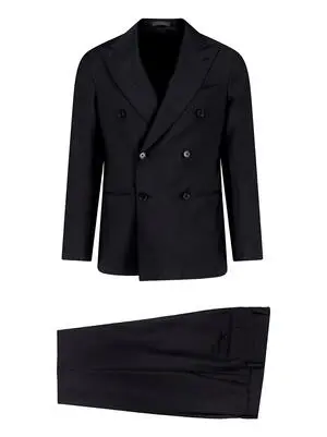 Caruso Double-breasted Suit - Black