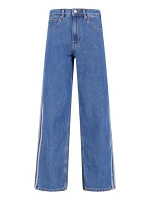 Adidas Wide Leg Jeans With Side Detail - Blue