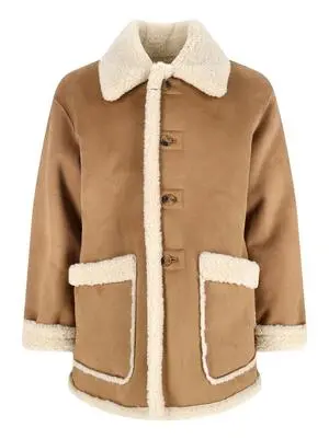 DUNST Shearling-lined Button-front Coat - Brown