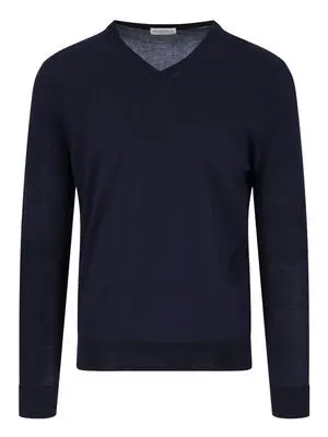 BALLANTYNE V-neck Long Sleeve Sweater - Blue