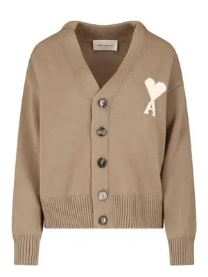 AMI AMI Logo V-Neck Knit Cardigan