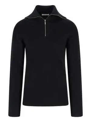 ENTIRE STUDIOS 100% Cotton Quarter Zip Knit Pullover - Black