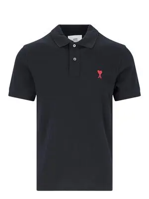 AMI Paris Regular Fit Embroidered Logo Polo Shirt - Black