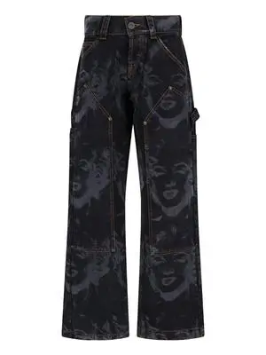 Vaquera Wide Leg Printed Jeans - Black