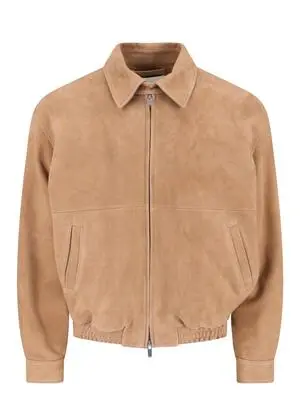 TONYWACK Light Goat Leather Jacket With Classic Collar - Beige