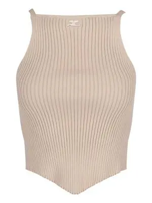 COURREGES COURRÈGES Lightweight Ribbed Viscose-Blend Top Beige