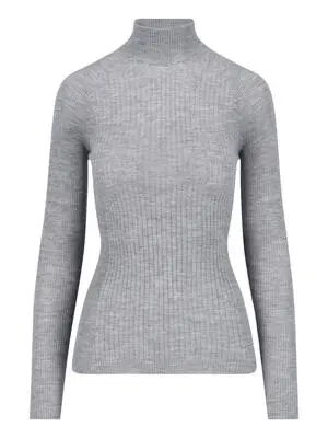 SA SU PHI Ribbed Knit Mock Neck Long Sleeve Sweater - Grey