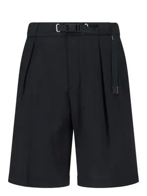 WHITE SAND Textured Wool-blend Stretch Trousers - Black