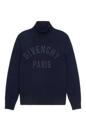 Givenchy Cotton Turtleneck Sweater With Paris Embroidery - Blue