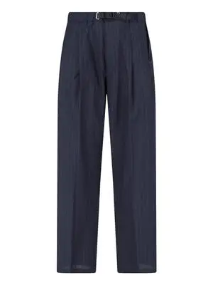 WHITE SAND Virgin Wool Pinstripe Trousers - Black