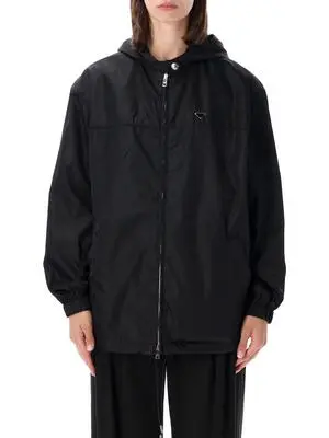 Prada Re-nylon Mini Hooded Blouson Jacket With Enameled Triangle Logo - Nero