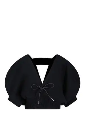 Sacai Cotton-cashmere Blend Sweater With Paneled Design And Tie Detail - Black