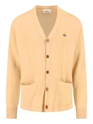 VIVIENNE WESTWOOD 100% Cotton V-neck Cardigan - Beige