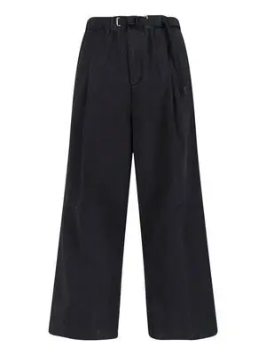 WHITE SAND 100% Cotton Trousers With Belt Detail - Black