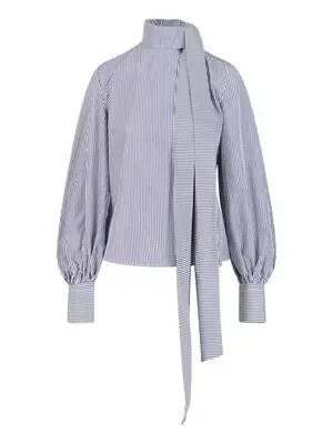 FINAMORE 1925 Striped Tie Neck Shirt - Blue