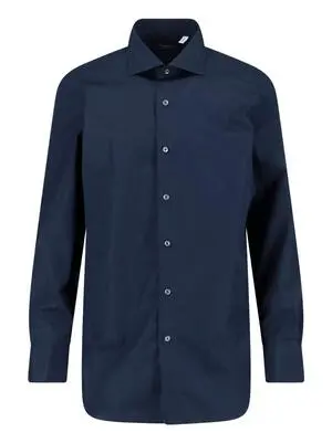 FINAMORE 1925 100% Cotton Button-down Shirt - Blue