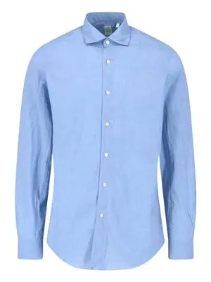 FINAMORE 1925 Long Sleeve Button-front Dress Shirt - Blue