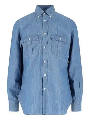 FINAMORE 1925 Denim Button-down Shirt - Blue