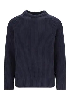 Closed Ribbed Quarter Zip Wool Pullover - Blue