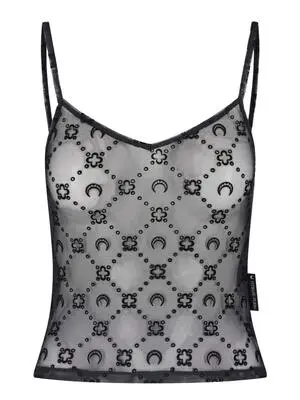 MARINE SERRE Mesh Printed Camisole Top - Black