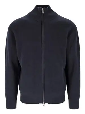 Closed Ribbed Knit Zip-up Mock Neck Sweater - Blue