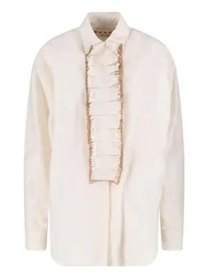 Marni MARNI Ruffle Front Long Sleeve Shirt White
