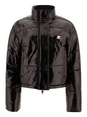 COURREGES Cropped Vinyl Puffer Jacket - Black