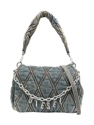 DIESEL® Quilted Denim Mini Handbag With Chain Handle - Blu