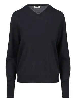 MA'RY'YA Virgin Wool, Silk & Cashmere V-neck Sweater - Black