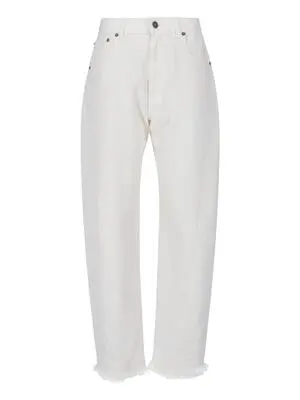 Phoebe Philo Straight-leg Jeans With Frayed Hems - Bianco